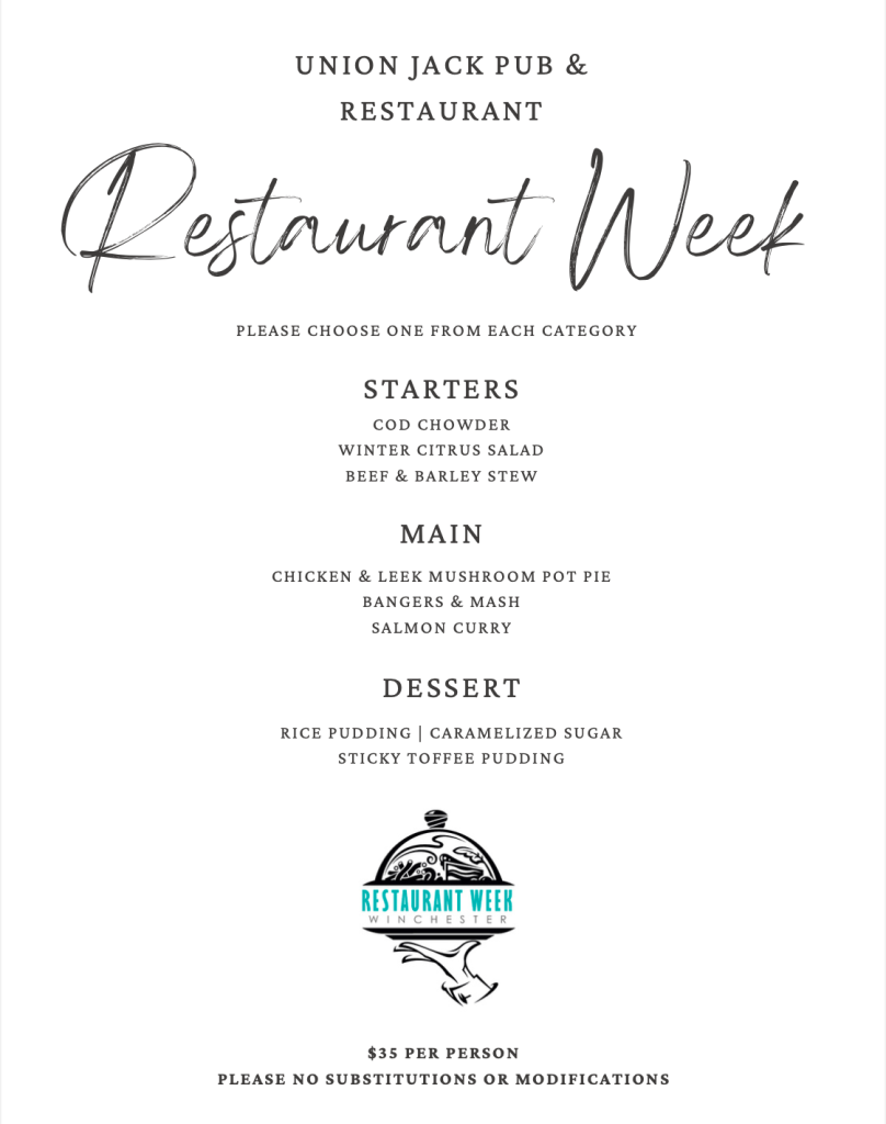 Union Jack Pub & Restaurant - Winchester Restaurant Week - Winchester, VA