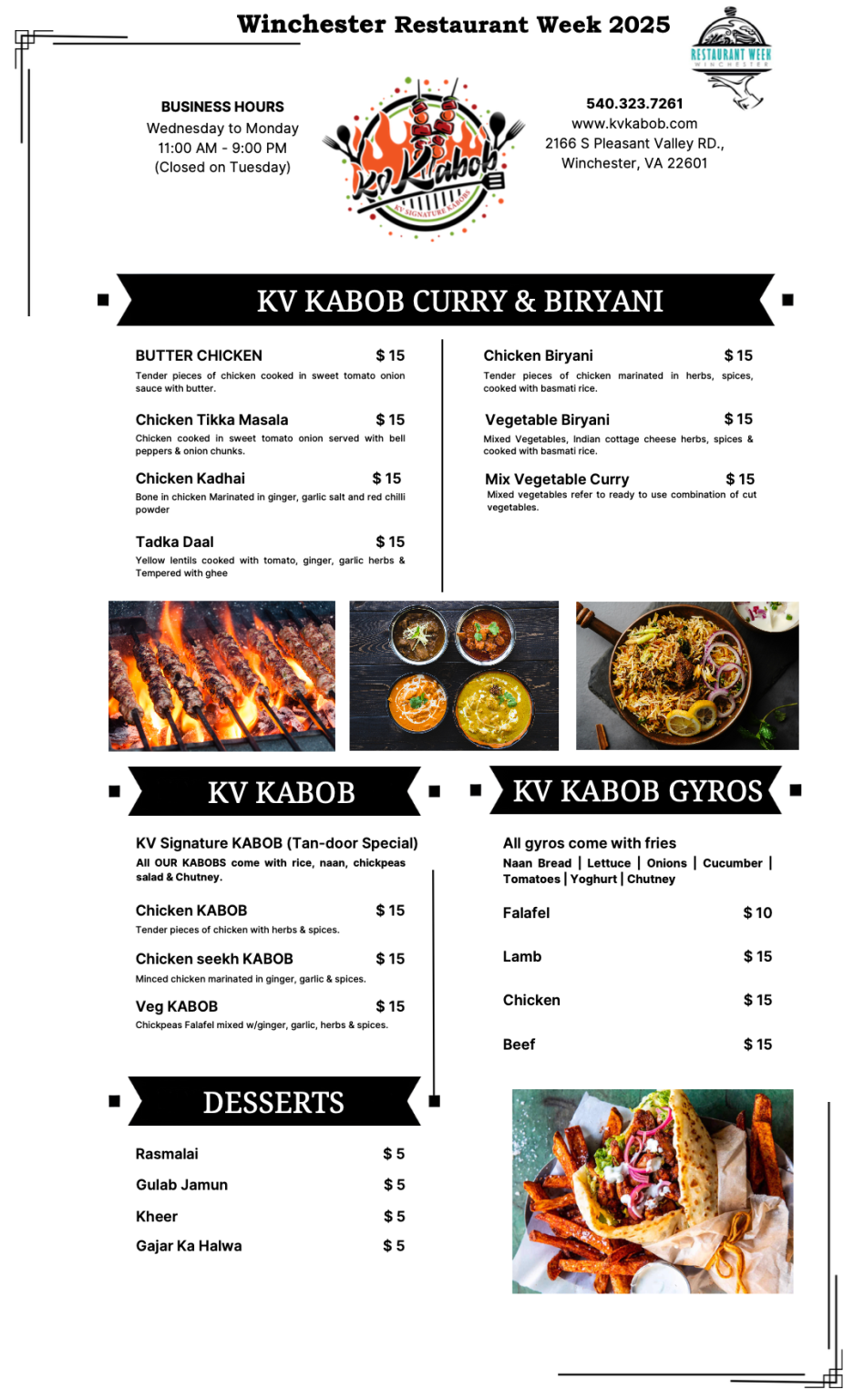 KV Kabob - Winchester Restaurant Week - Winchester, VA